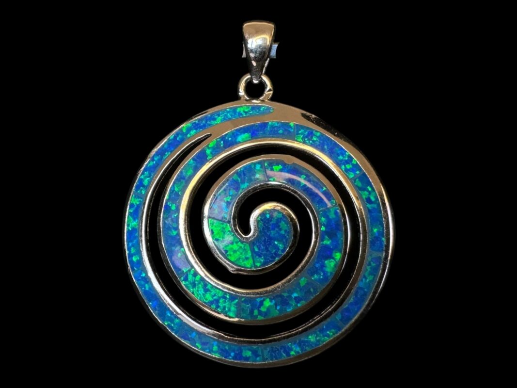 Blue Opal Pendant Cosmic Spiral - Lefkara Silver Jewellery