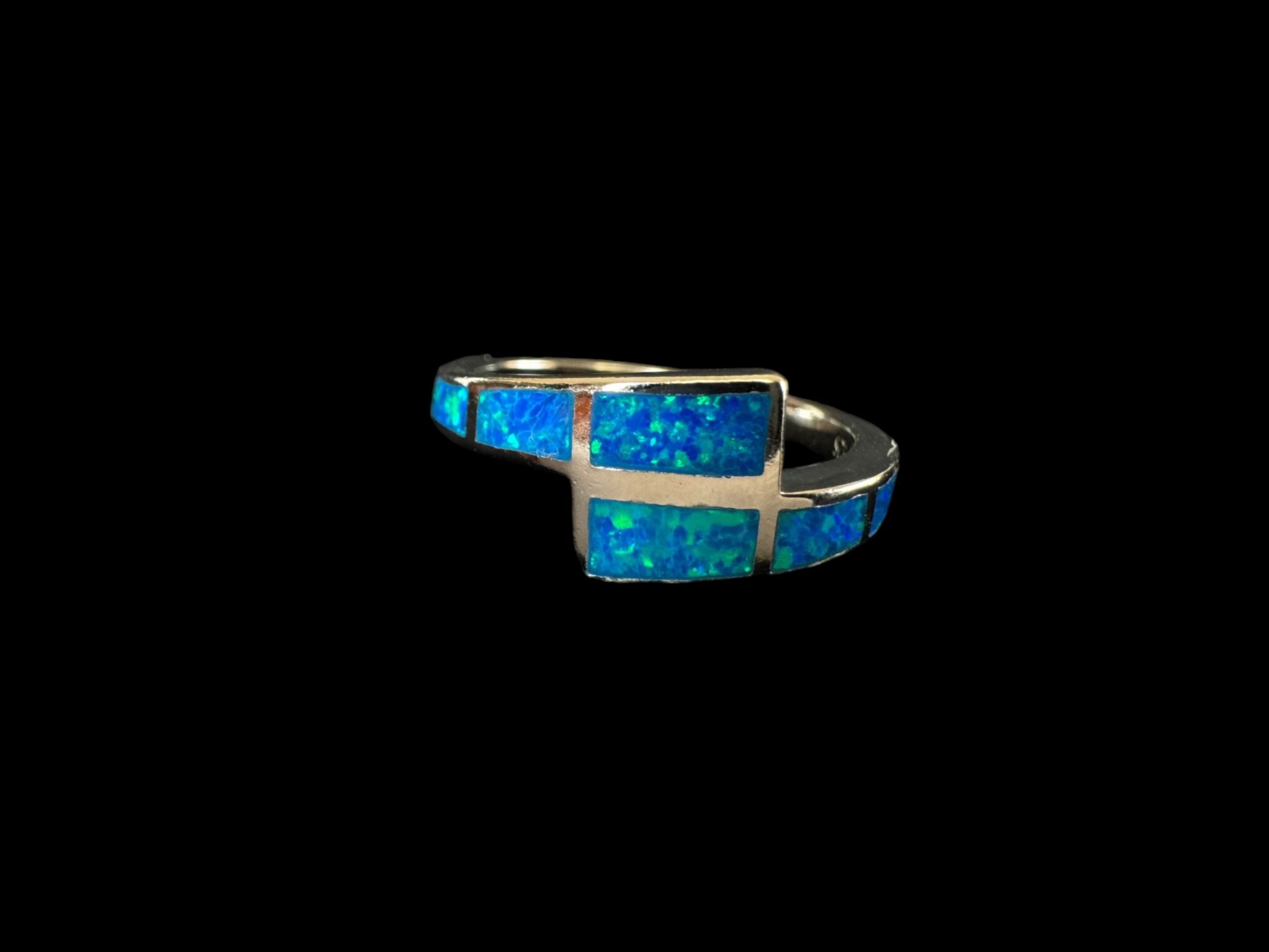 Blue Opal Ring Mosaic Band - Lefkara Silver Jewellery